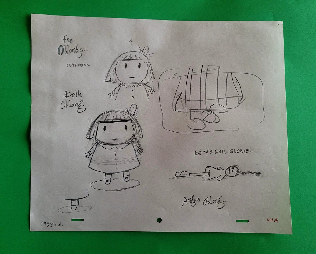 Beth Oblong & her doll, Slowie. Development Art. – Angus Oblong.