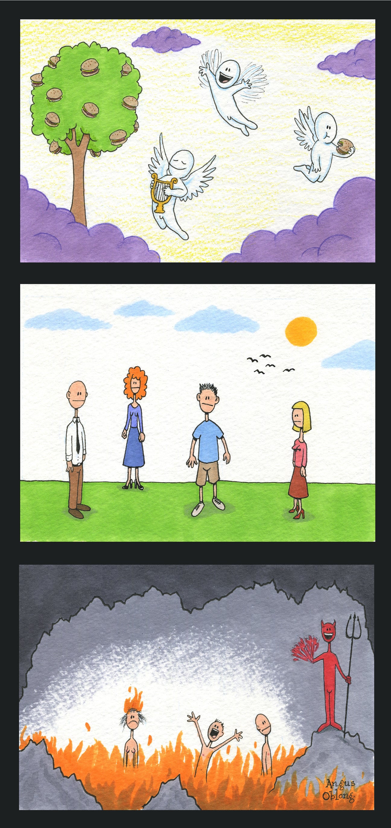 Heaven, Earth & Hell Art Print. – Angus Oblong.